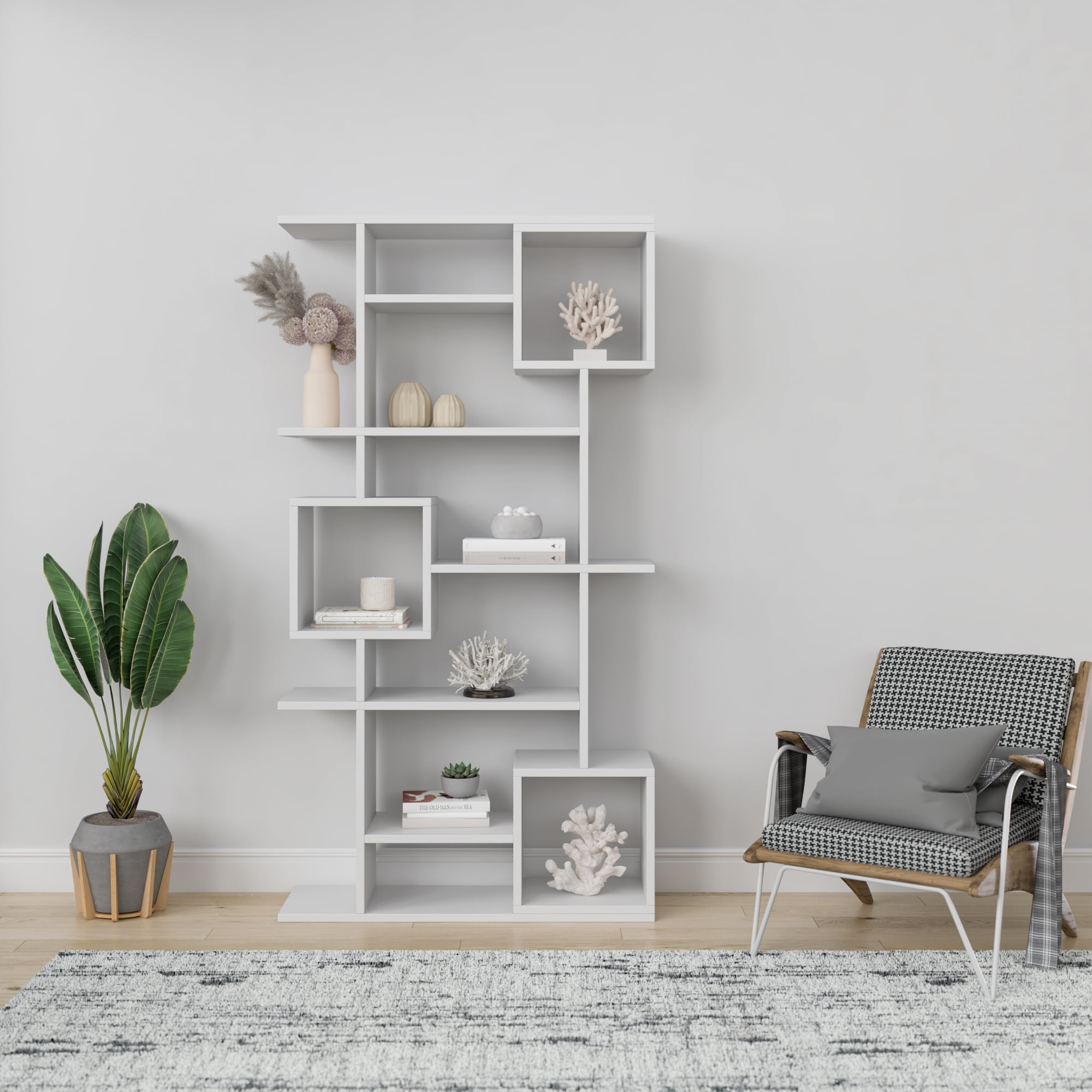 Ada Home Decor Multiple Tier Open Shelf Modern Bookcase, White ...