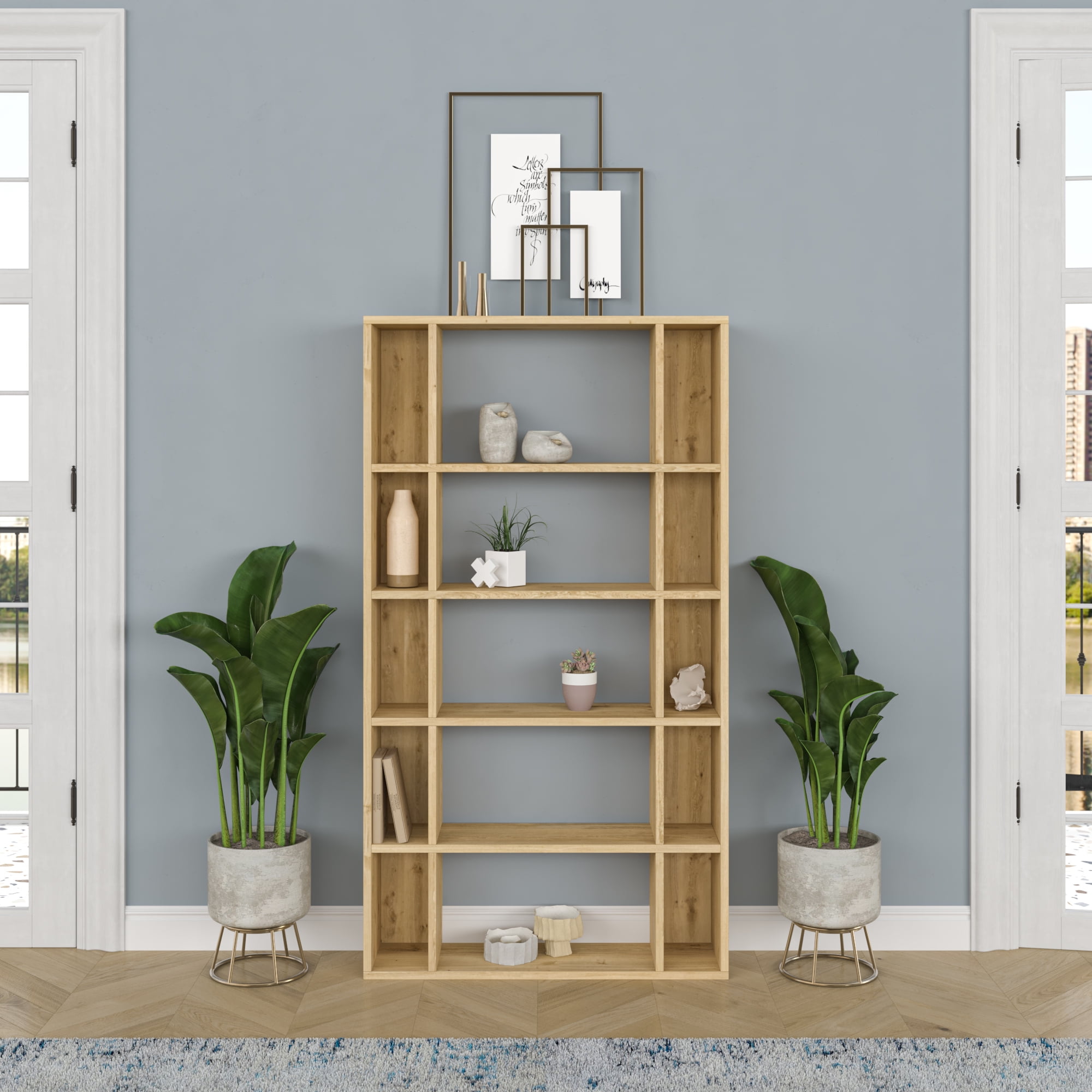 Ada Home Decor Sanborn Multiple Tier Open Shelf Modern Bookcase, Oak ...