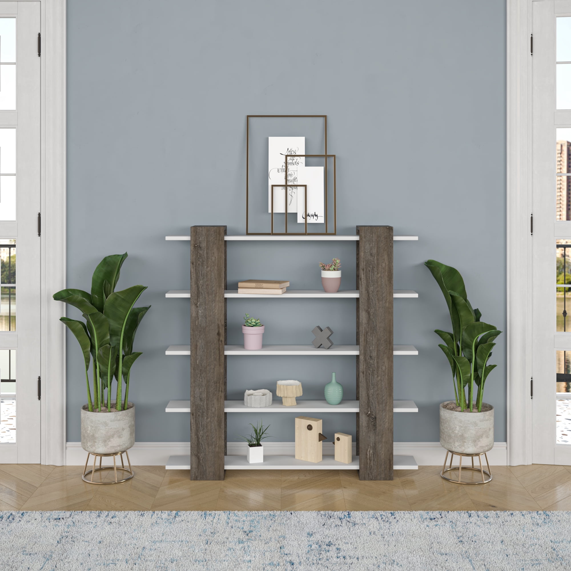 Ada Home Decor Sultan Modern Bookcase - White/Walnut - Walmart.com
