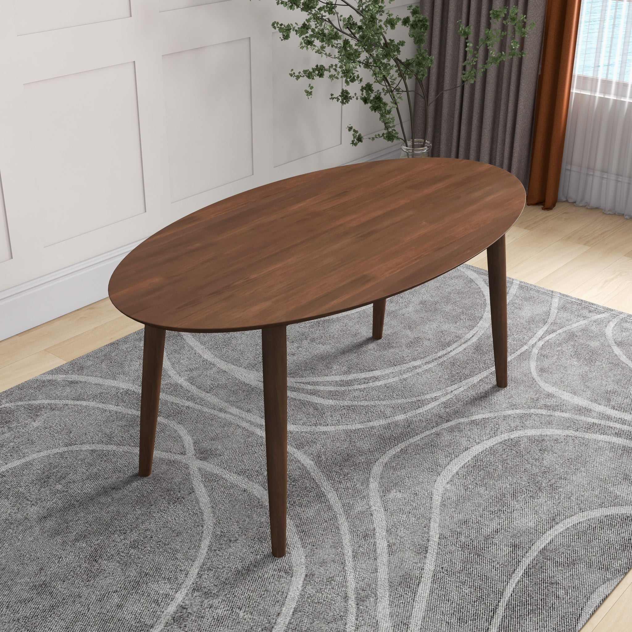 Ada Mid Century Modern Solid Wood Walnut Oval Dining Table for Dining ...