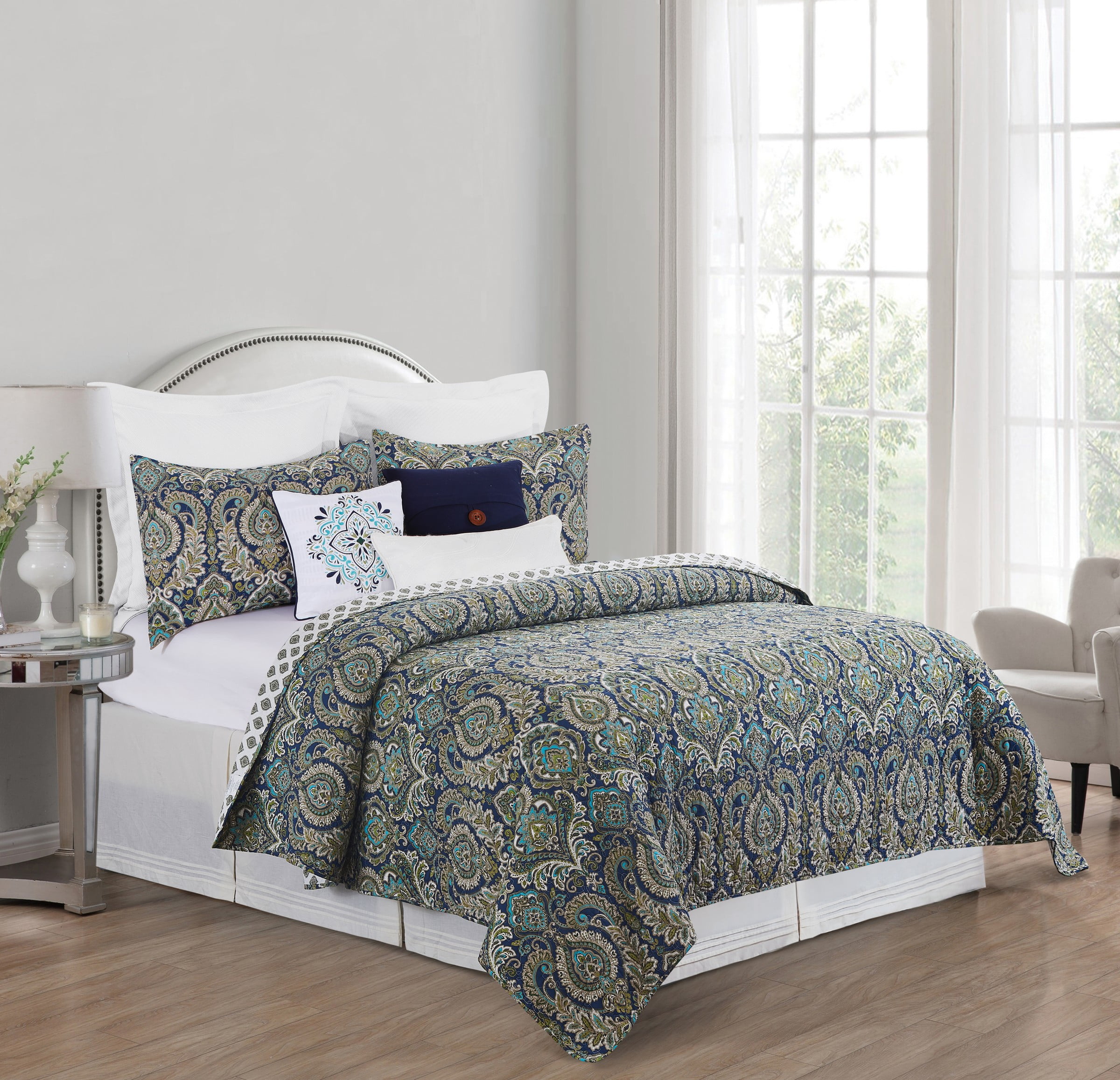 Ada Navy Full/Queen 3 Piece Quilt Set - Walmart.com