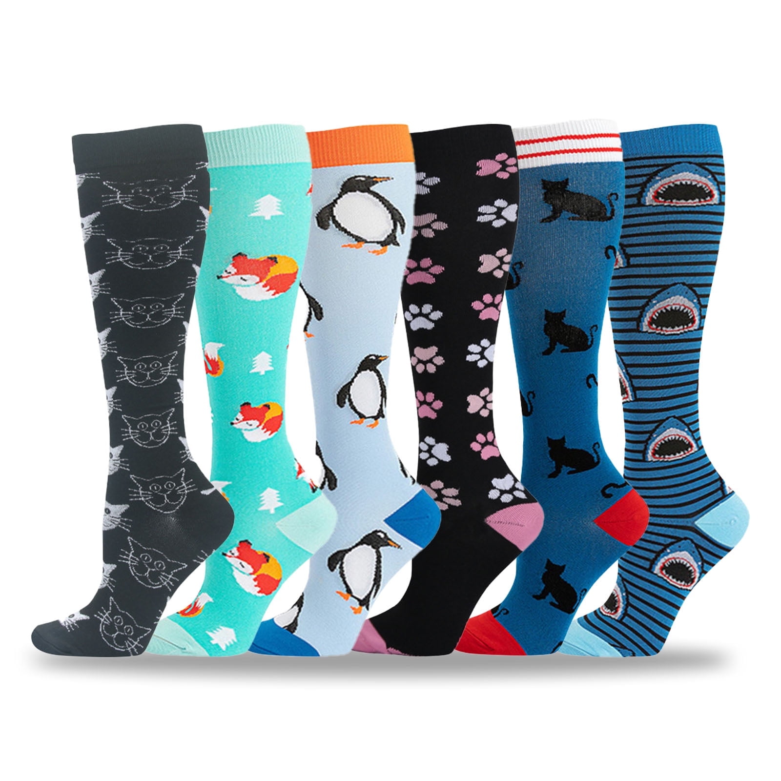 6 Pairs Compression Socks for Women Circulation 20-30mmHg Crazy, Cute ...