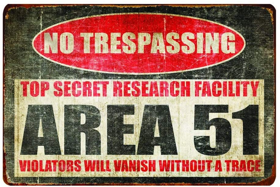 Adale Back Rise Tin Sign Warning Area 51 No Trespassing Bar Cafe Home ...