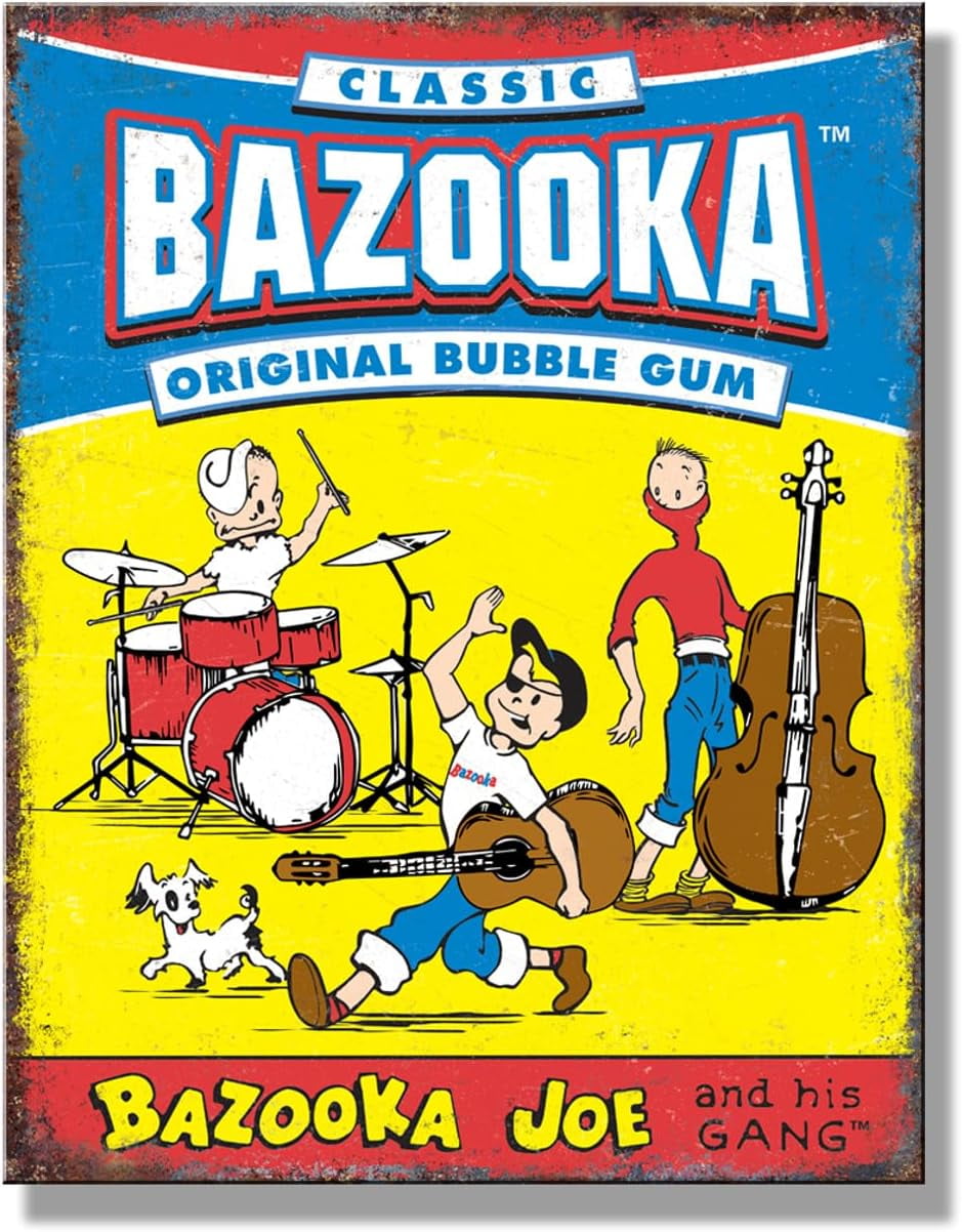 Adale Bazooka Band Tin Sign - Bazooka Bubble Gum Signs - Nostalgic ...