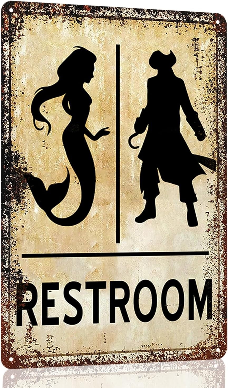 Adale Funny Bathroom Sign Mermaid Restroom Door Sign Bathroom Wall Art ...