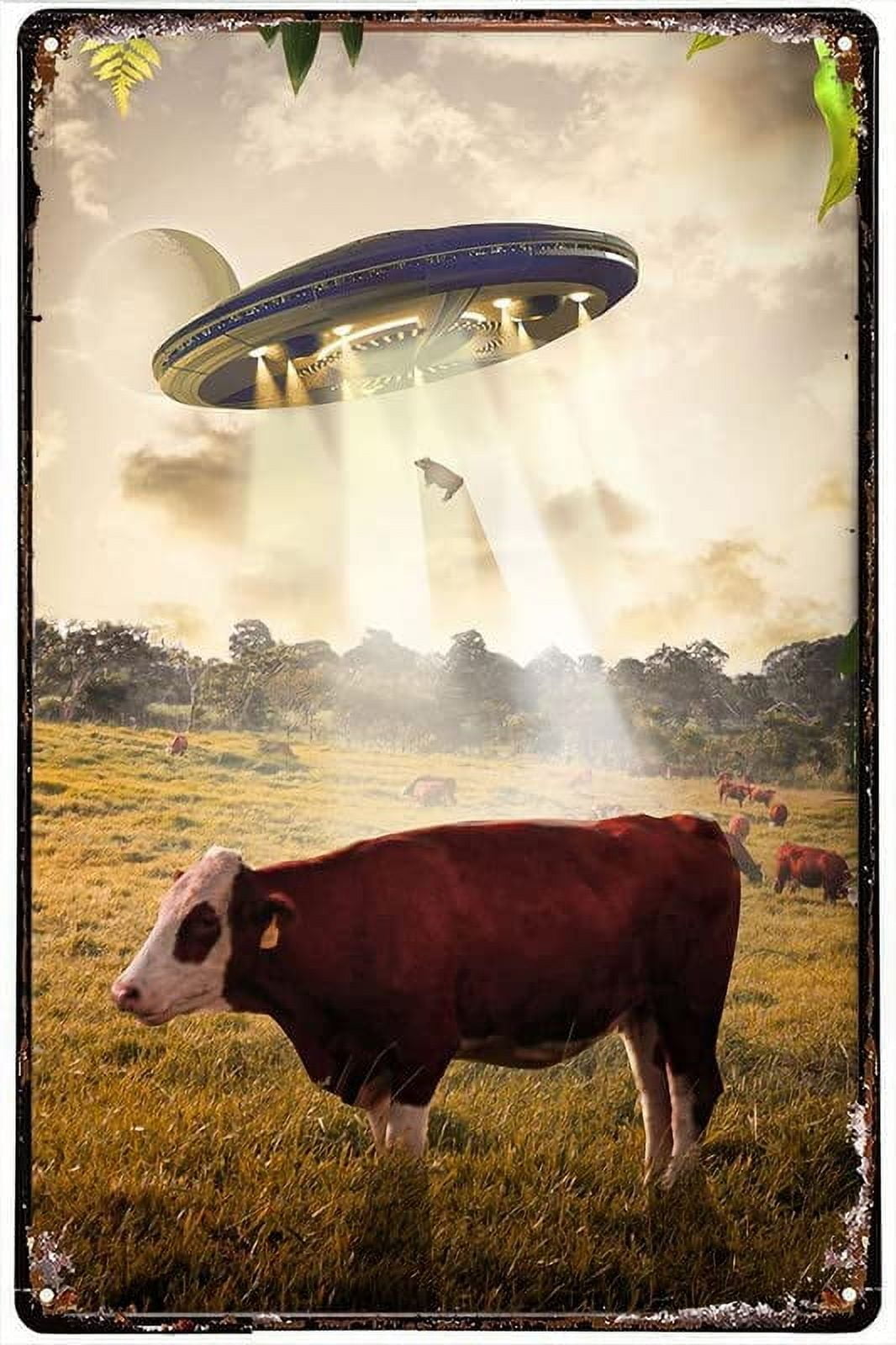 Adale Funny Cow UfoTin Signs Ufo Wall Art Alien Art Alien Decor Space Wall Art Wall Decor (Size ...