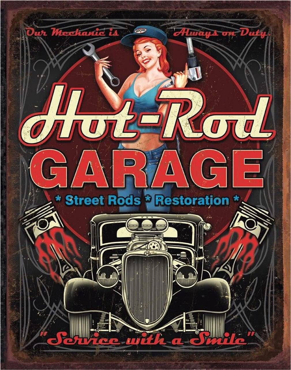 Adale Hot Rod Garage - Pistons Tin Sign - Nostalgic Vintage Metal Wall ...