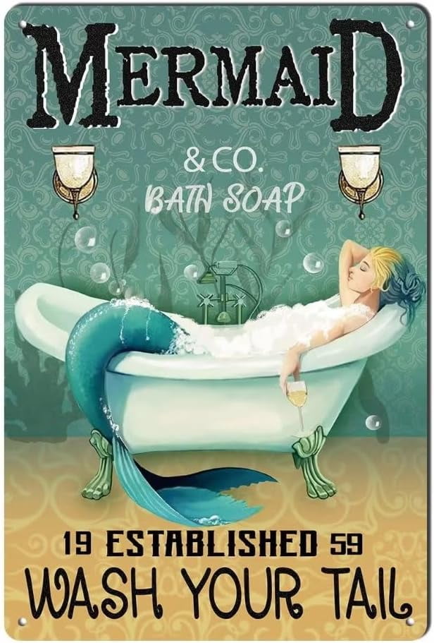 Adale Mermaid Decor Vintage Funny Mermaid Bathroom Decor Vintage Metal ...