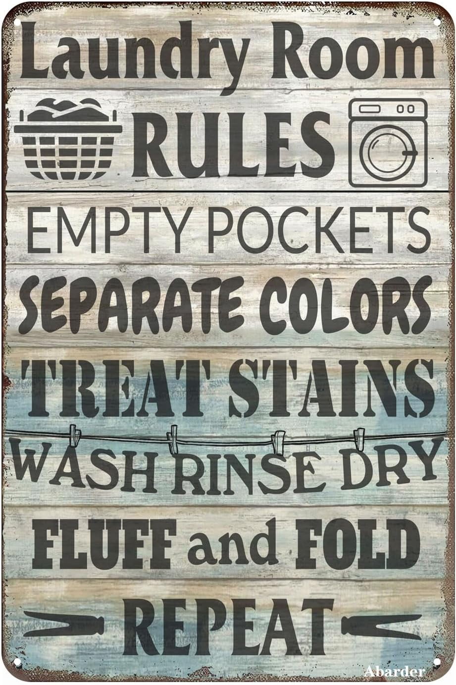 Adale Metal Tin Sign Laundry Room Rules Wall Decor Rustic Farmhouse ...