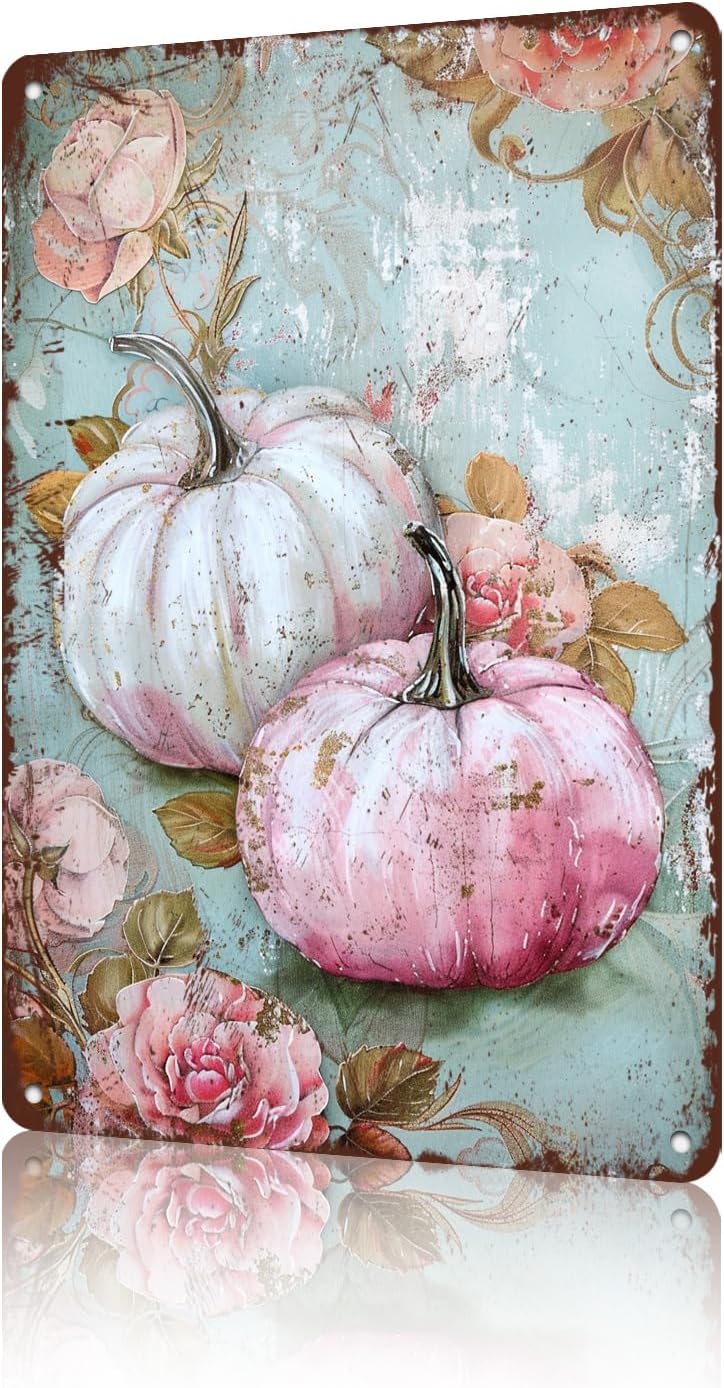 Adale Pink Pumpkin Thanksgiving Metal Signs Autumn Sign Halloween ...