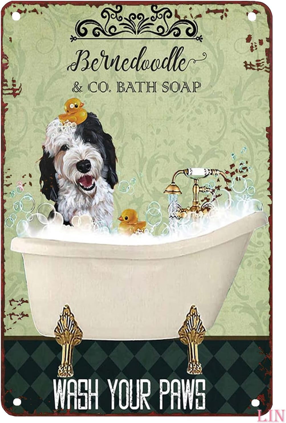Adale Tin Signs for Bathroom Bernedoodle Dog in Bathtub Bath Soap ...