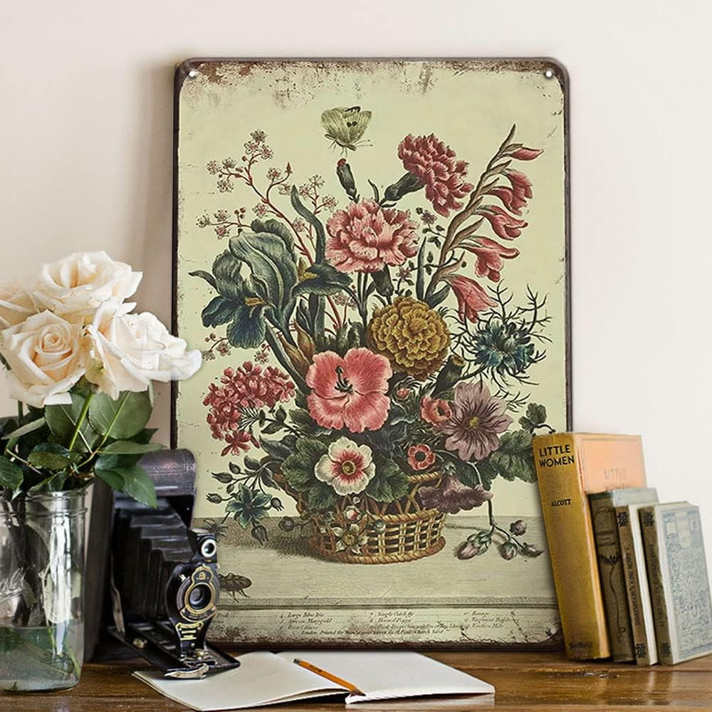 Adale Vintage Butterfly Flower Decor Tin Sign French Country Shabby ...