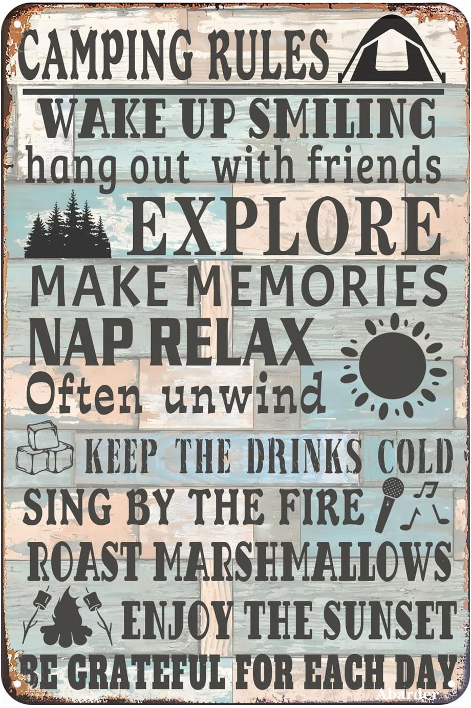 Adale Vintage Sign Camping Rules Metal Tin Sign Wall Decor Farmhouse ...