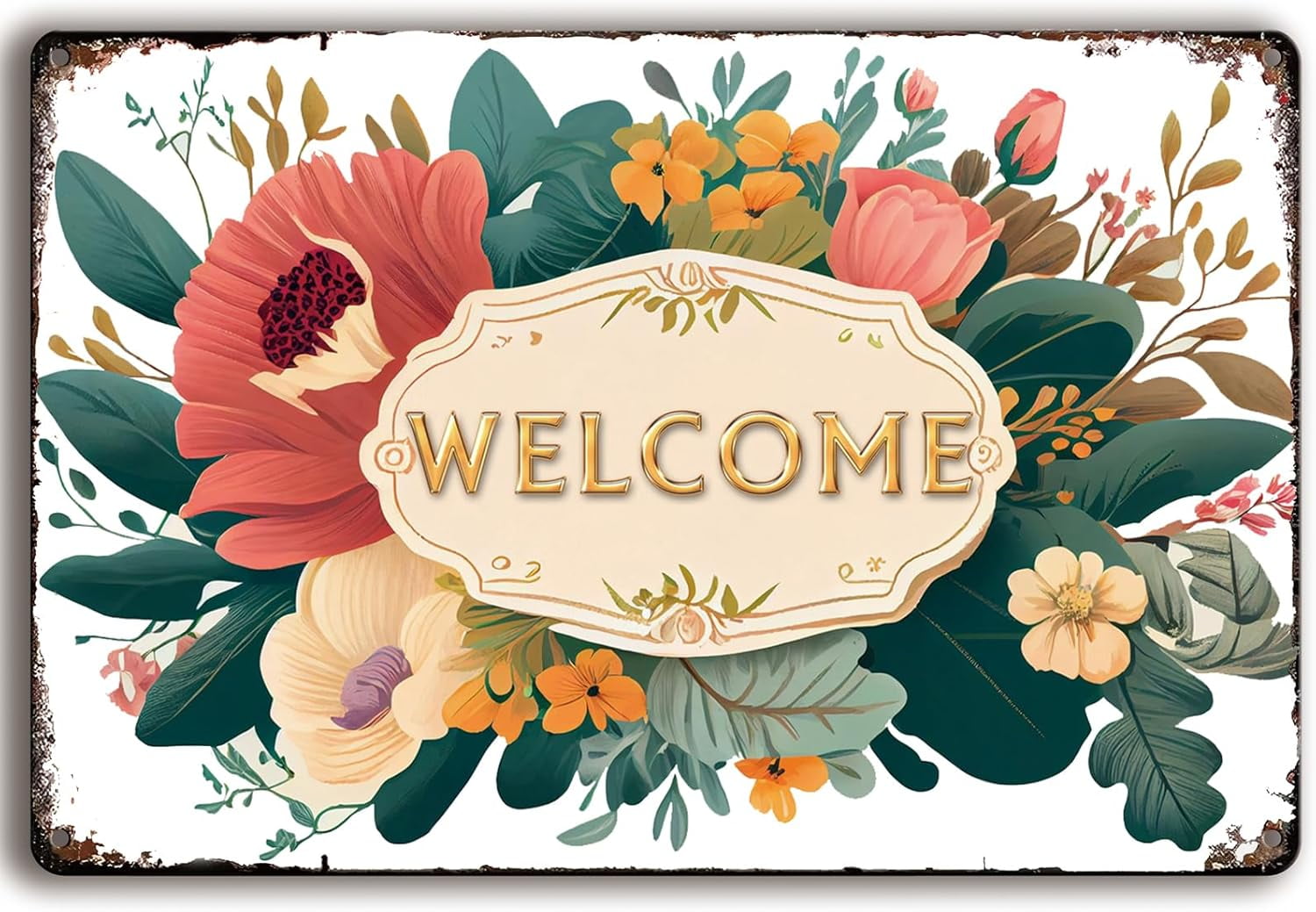 Adale welcome tin metal sign-Vintage Welcome Tin Sign Flowers, Flowers ...