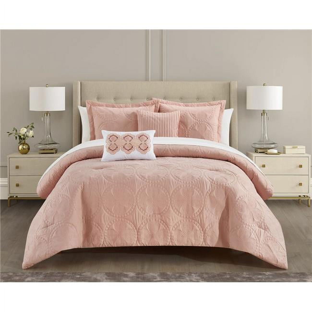 Adalia Embroidered Design Bedding Comforter Set, Blush - Queen Size - 5 ...