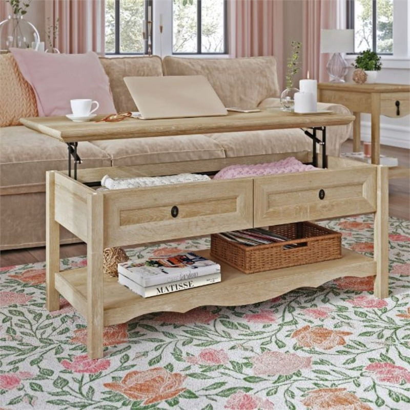 Adaline Rustic Farmhouse Café Wood Lift-Top Coffee Table, Orchard Oak ...