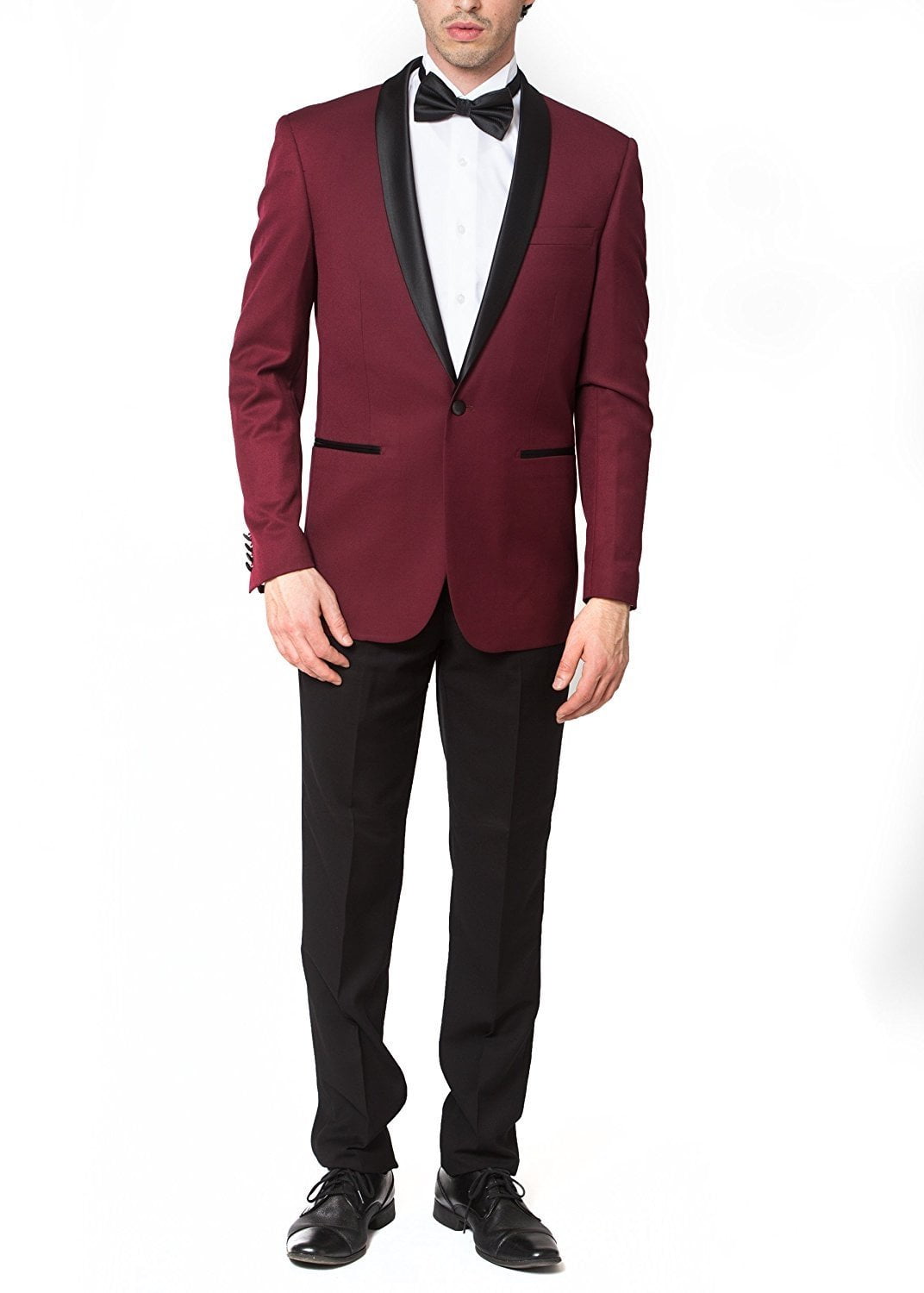 Adam Baker Men's Slim Fit One Button Satin Shawl Collar Tuxedo Suit Set ...