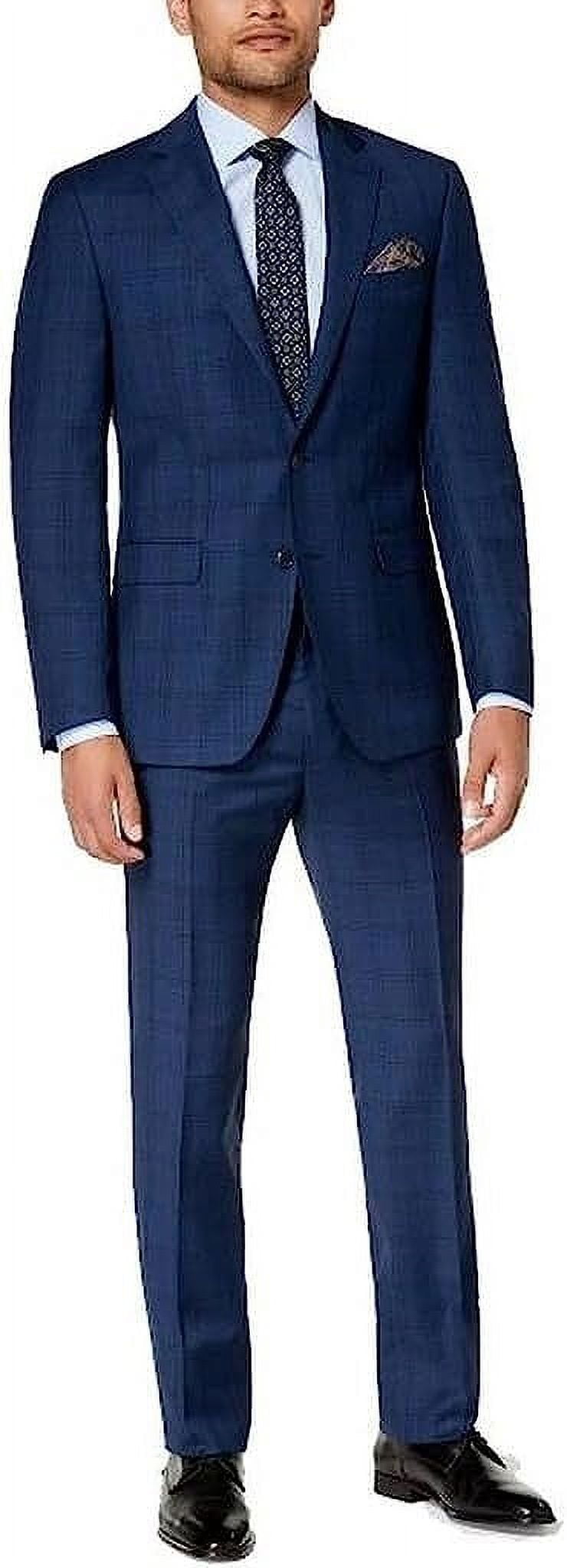 Adam Baker Designed, Men's Slim Fit 2 Button 2 Piece Suit - Navy Plaid ...