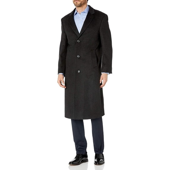 Adam Baker Men's Topcoat, Single Breasted Luxury Wool Full Length ...