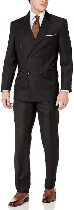 Adam Baker Men's A/B-20250 Slim Fit Double Breasted Wool Suit, Black ...