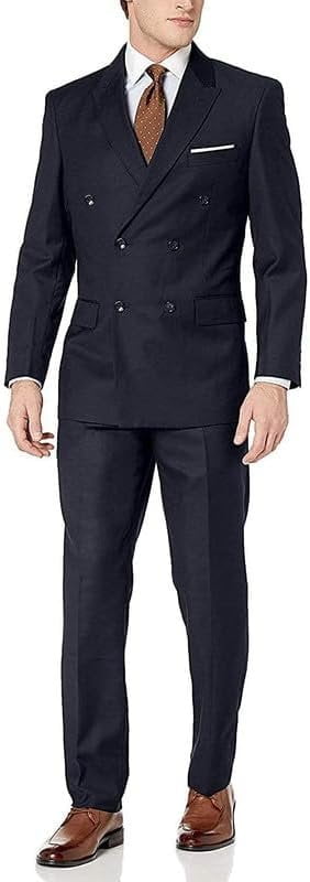 Adam Baker Men's A/B-20258 Slim Fit Double Breasted Wool Suit, Navy ...