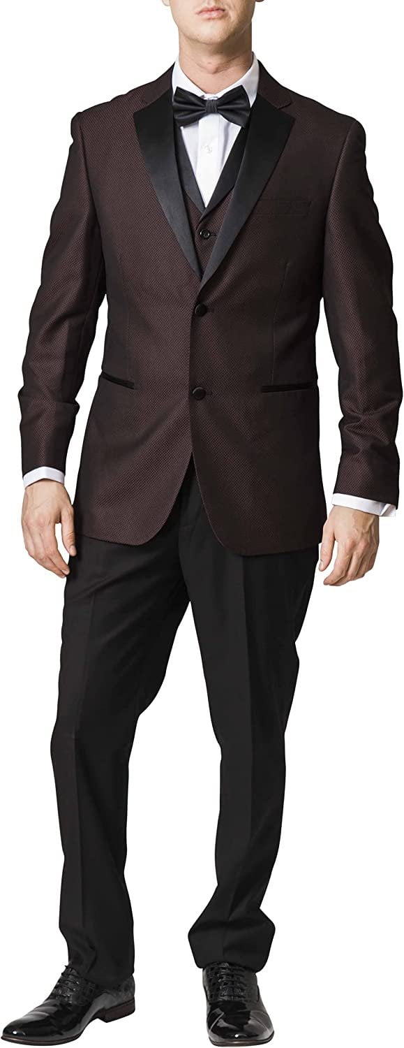Adam Baker Men's Lot: 65609 3-Piece Slim Fit Tuxedo Set - Burgundy ...
