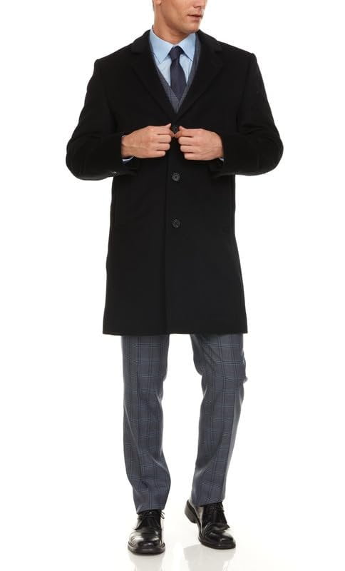 Adam Baker Men's Luxury Wool Overcoat 38 Length Single Breasted Classic ...