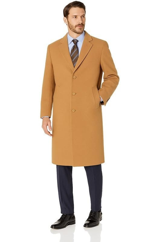 Adam Baker Men's Topcoat, Single Breasted Luxury Wool Full Length ...