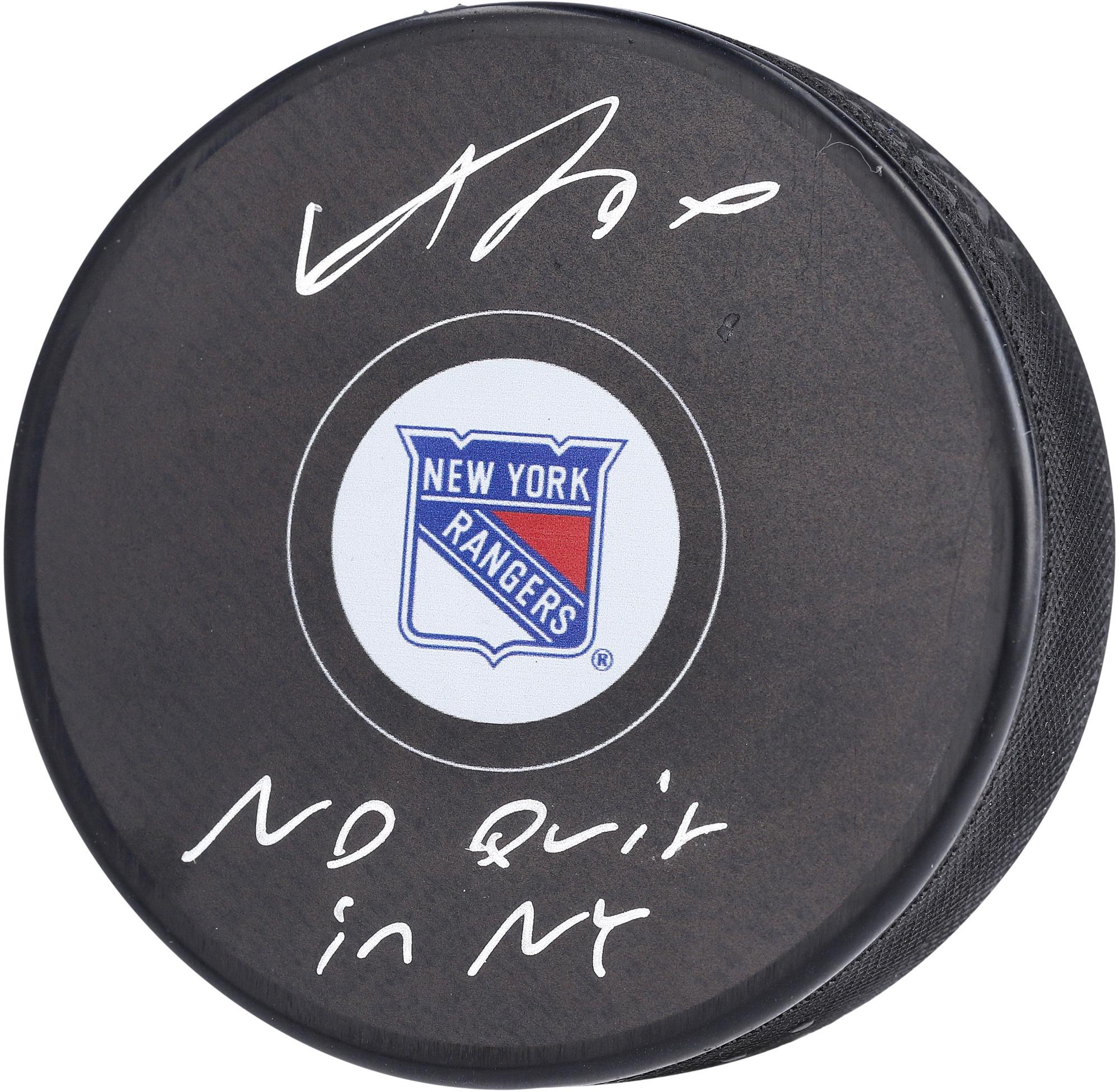 Adam Fox New York Rangers Autographed Hockey Puck with "No Quit in NY ...