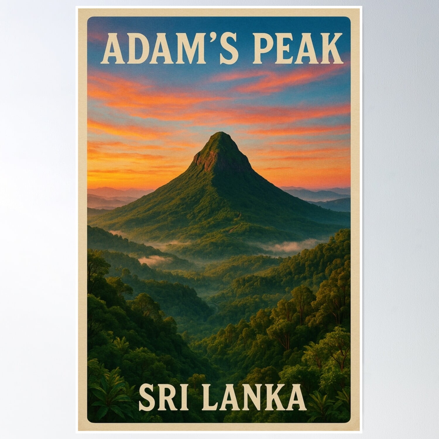 Adam’S Peak Sri Lanka At Sunset With Forested Slopes Poster Wall Art ...