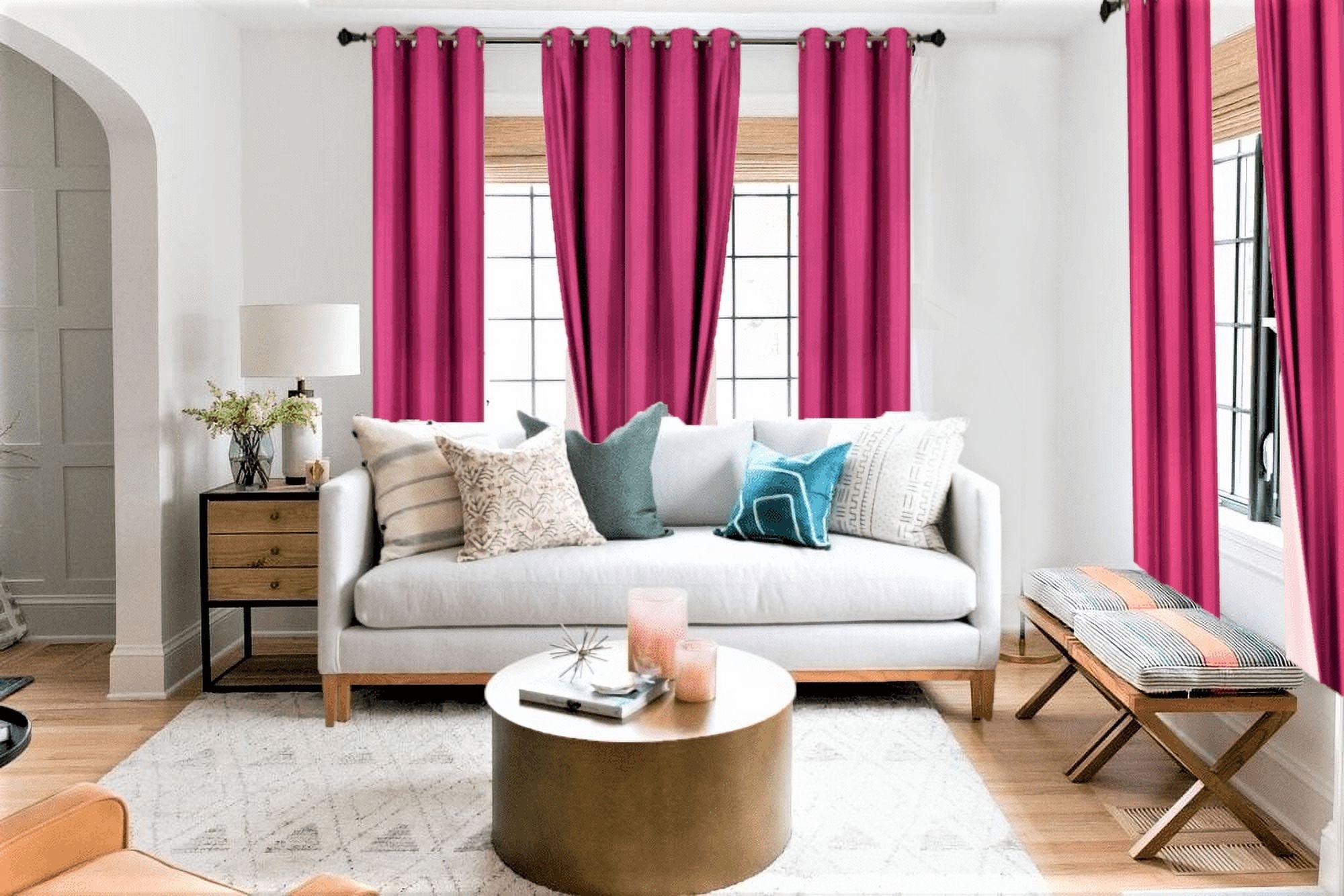 Adam Set of 2 Panels Grommet Top, Blackout Faux Silk Hot Pink Window ...