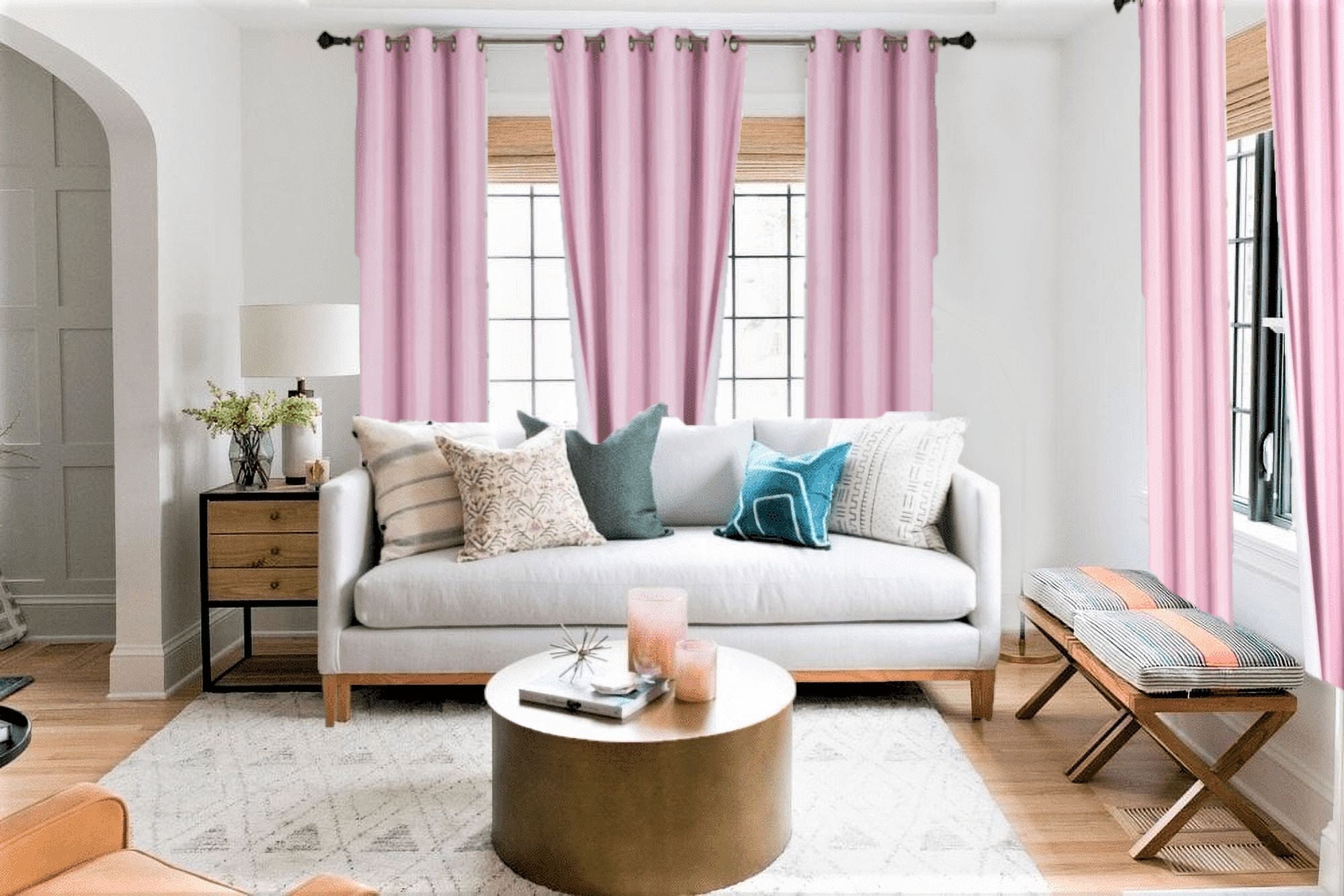 Adam Set of 2 Panels Grommet Top, Blackout Faux Silk Light Pink Window ...
