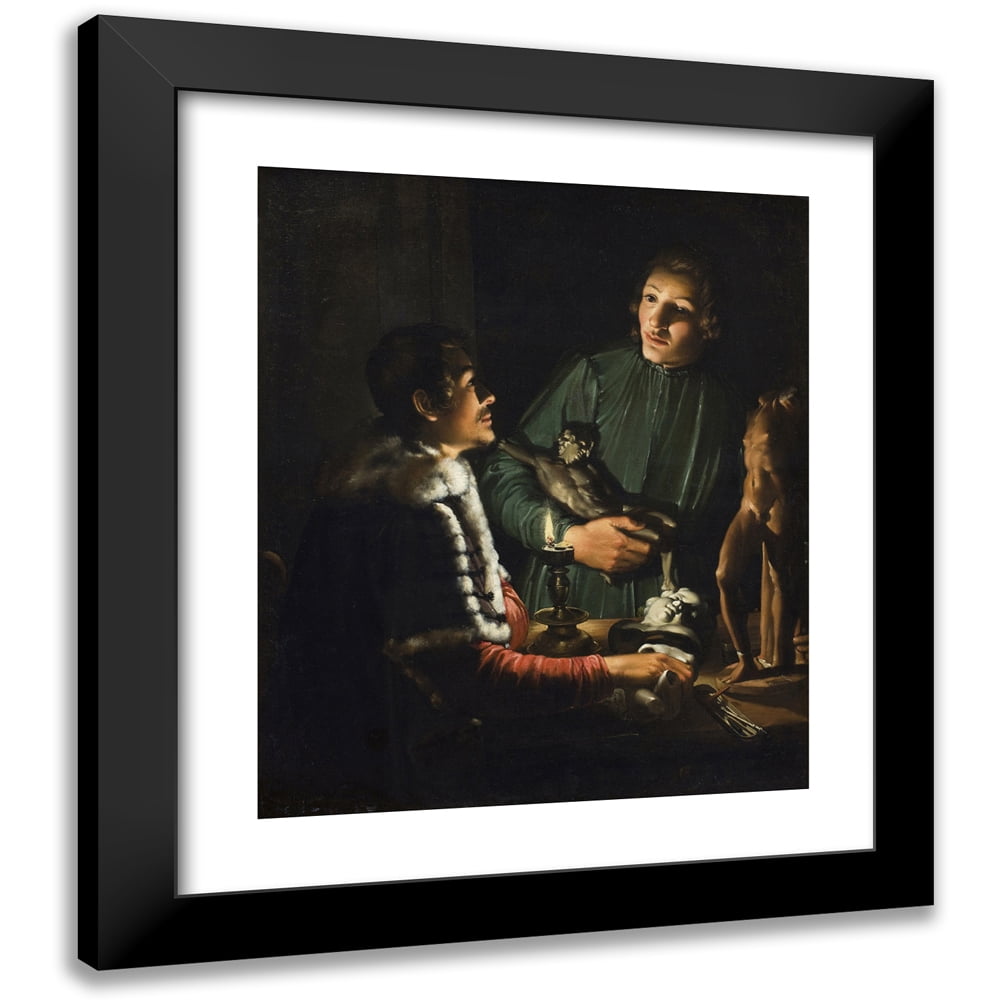 Adam de Coster 12x14 Black Modern Framed Museum Art Print Titled - Two Sculptors at Night in ...