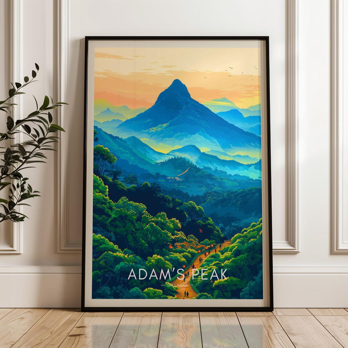 Adam's Peak Sri Lanka Travel Print, Hiking Illustration Art, Unframed ...