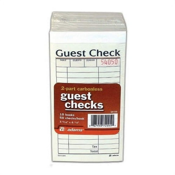Adams 2-Part Carbonless Guest Checks, 10 Books/50 Checks, White/Canary ...