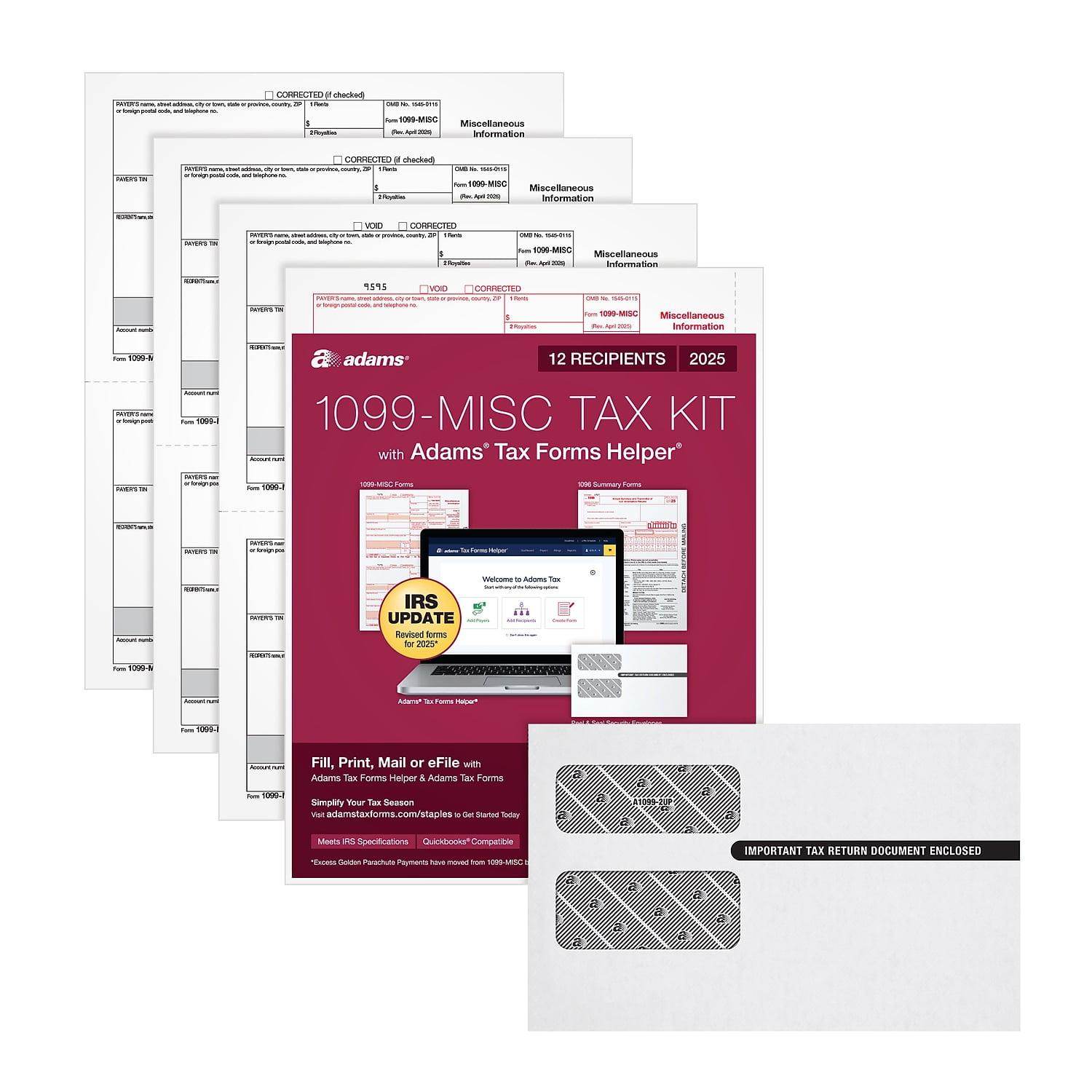 Adams 2025 1099-MISC Tax Forms Kit 4-Part 2-Up A 1 B & 2 12/Pack ...