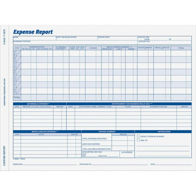 Adams, ABF9032ABF, Weekly Expense Report Forms, 50 / Pack, White,Canary ...