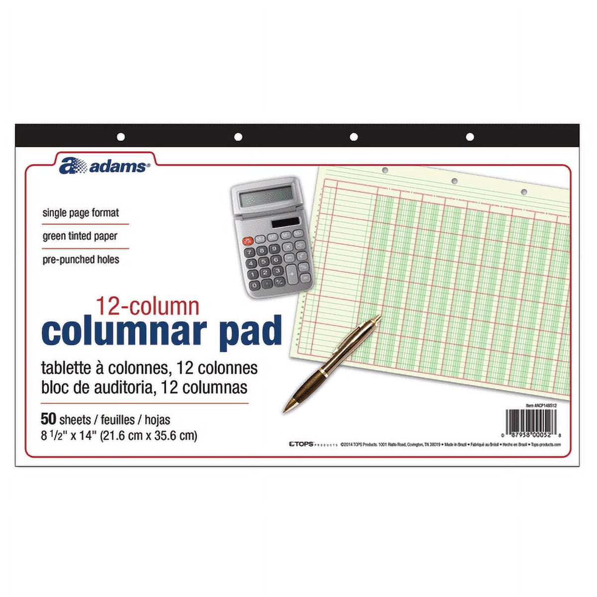 Adams® Analysis Pad, 14" x 8 1/2", 50 Pages (50 Sheets), 12 Columns ...