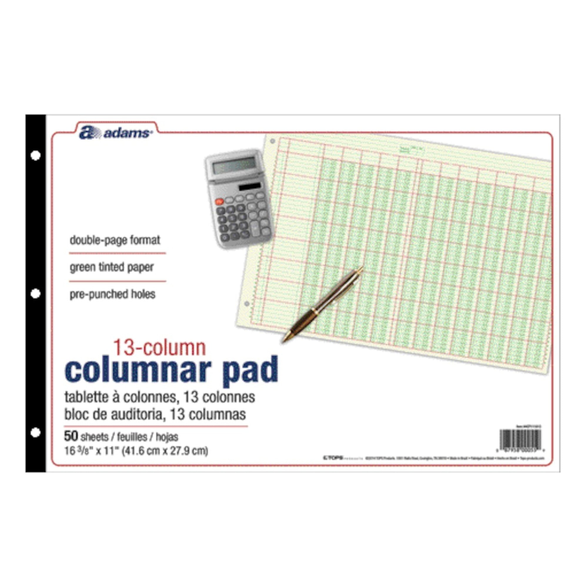 Adams® Analysis Pad, 16 3/8" x 11", 100 Pages (50 Sheets), 13 Columns ...