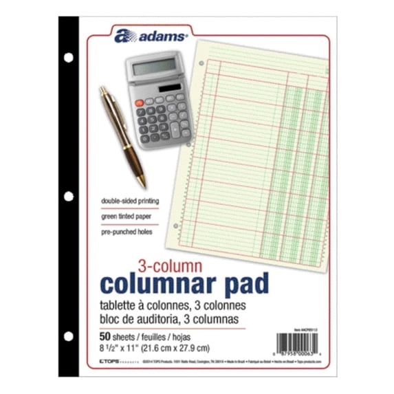 Adams® Analysis Pad, 8 1/2" x 11", 100 Pages (50 Sheets), 3 Columns ...