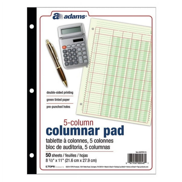 Adams® Analysis Pad, 8 1/2" x 11", 100 Pages (50 Sheets), 5 Columns ...