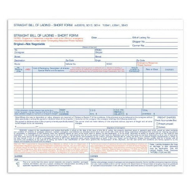 Adams 3-Part Bill of Lading Short Form, White, 8.5 X 7.5 in, 50 Forms ...
