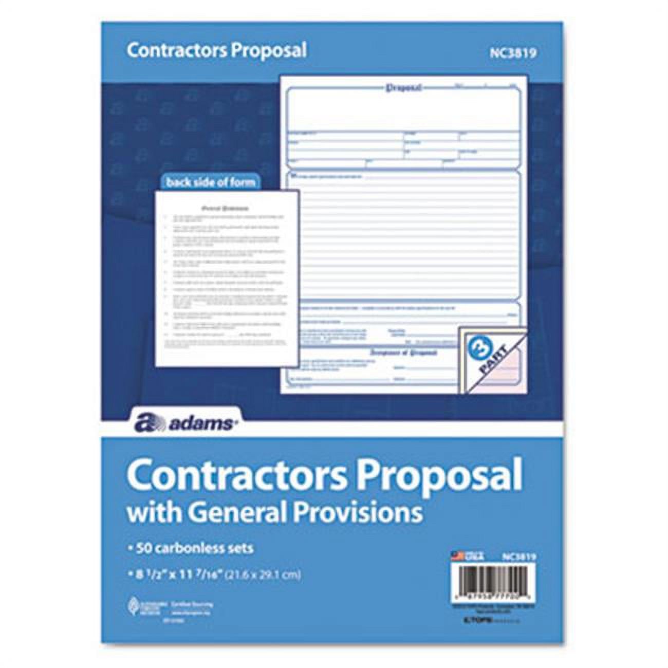 Adams Business Forms Contractor Proposal Form 3-Part Carbonless 8 .5 x ...