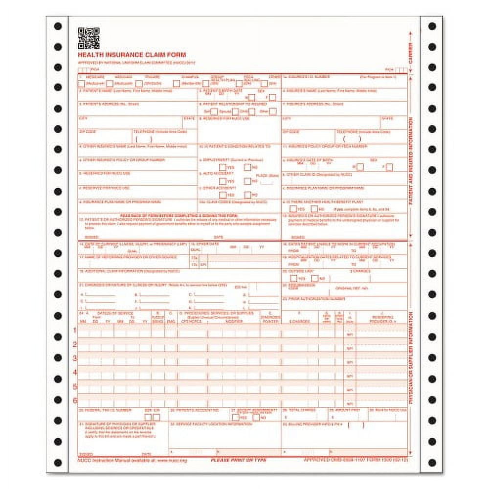 Adams CMS Health Insurance Claim Form, Three-Part Carbonless, 9.5 x 11 ...