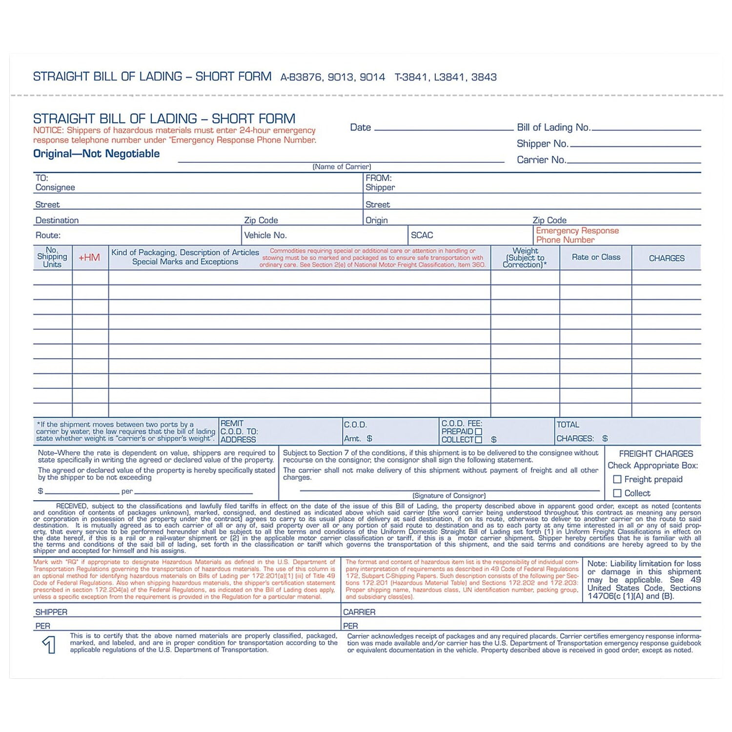 Bill Of Lading Template Pdf