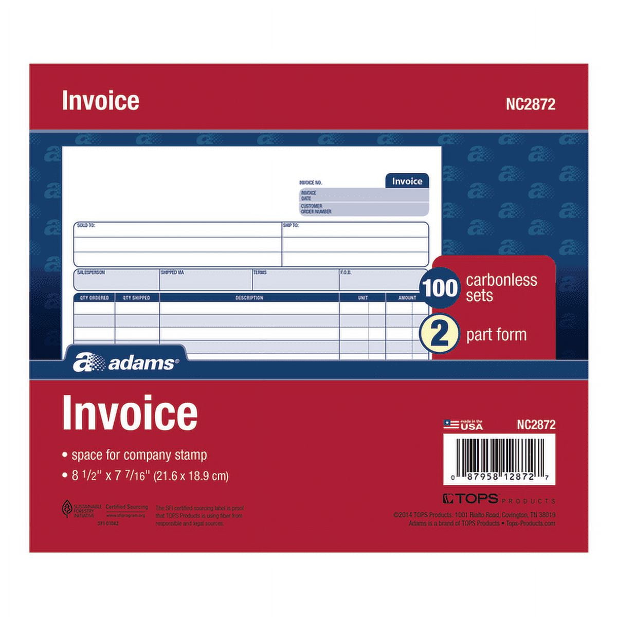 Adams® Carbonless Invoice Unit Sets, 2-Part, 8 1/2" x 7 7/16 ...