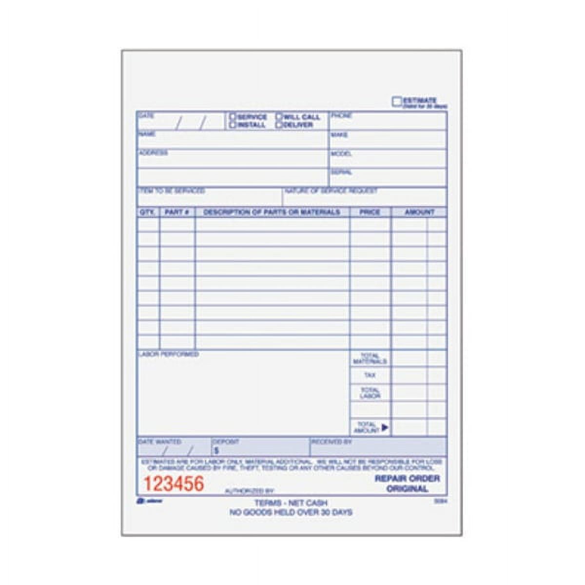 Adams Carbonless Repair Order Book, White, 50 Sheets - Walmart.com