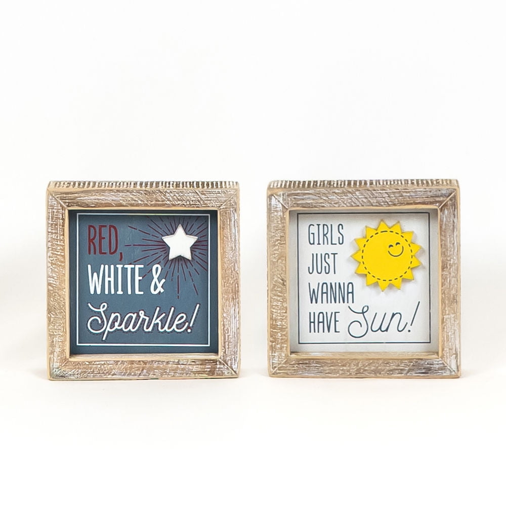 Adams & Co - 5" x 5" x 1.5" Reversible Wood Framed Sign (GIRLS/SPARKLE ...