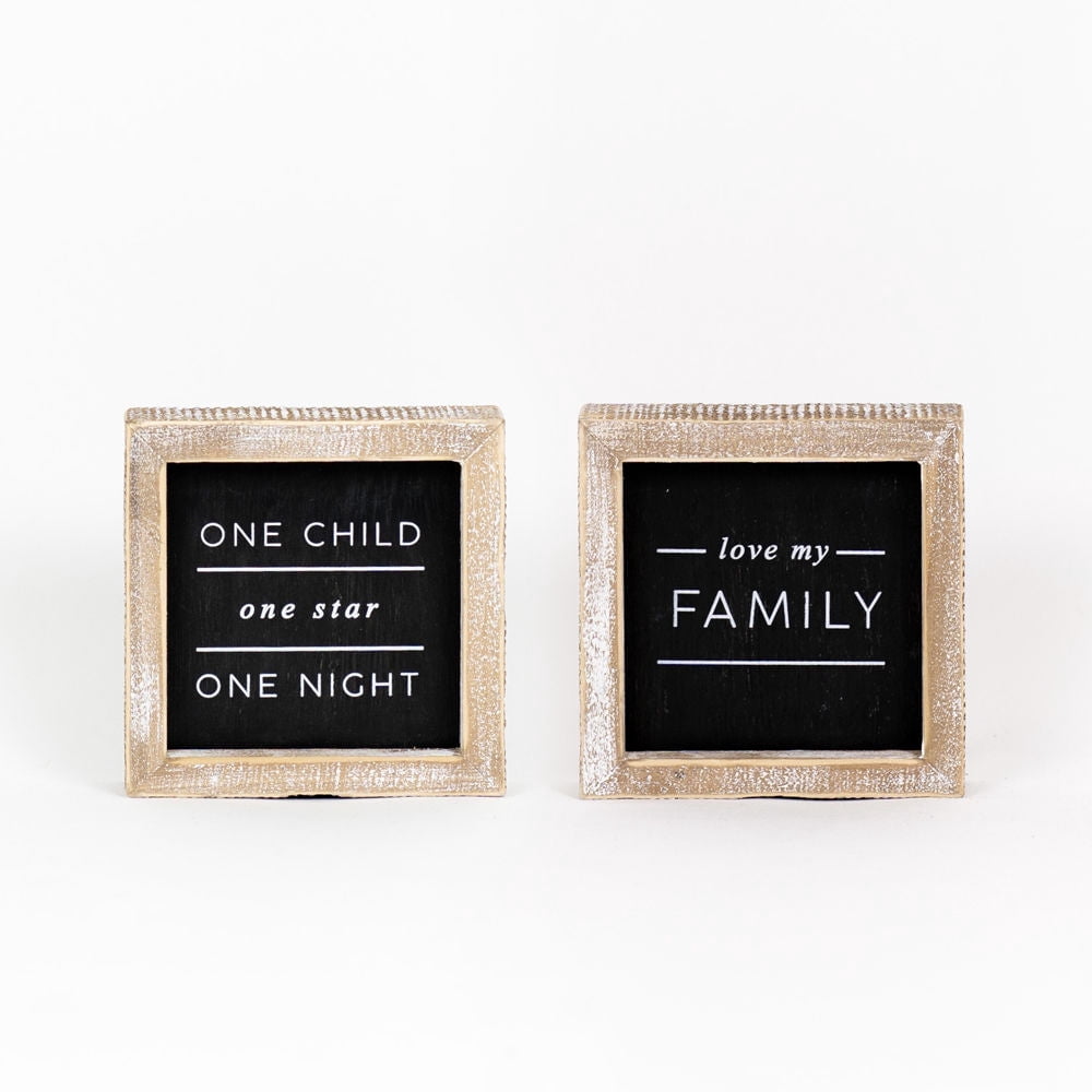 Adams & Co - 5" x 5"x 1.5" Reversible Wood Framed Sign (STAR/FAMILY ...