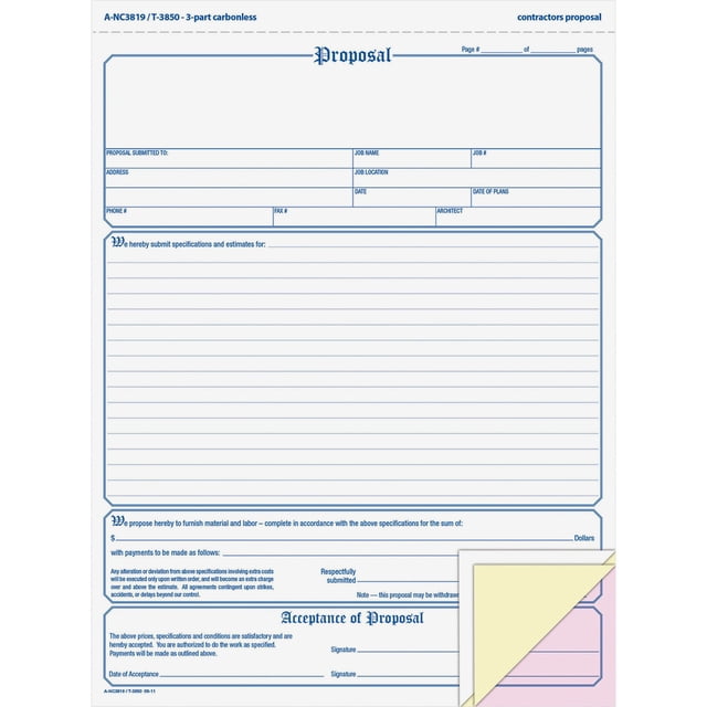 Adams Business Contractor Proposal Form, 3-Part Carbon Copy, 8 1/2" x ...